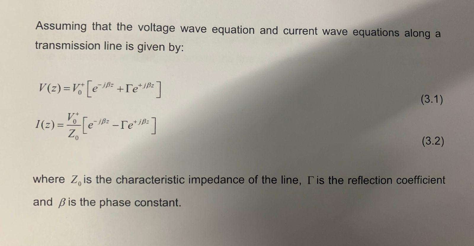 Solved Assuming that the voltage wave equation and current | Chegg.com