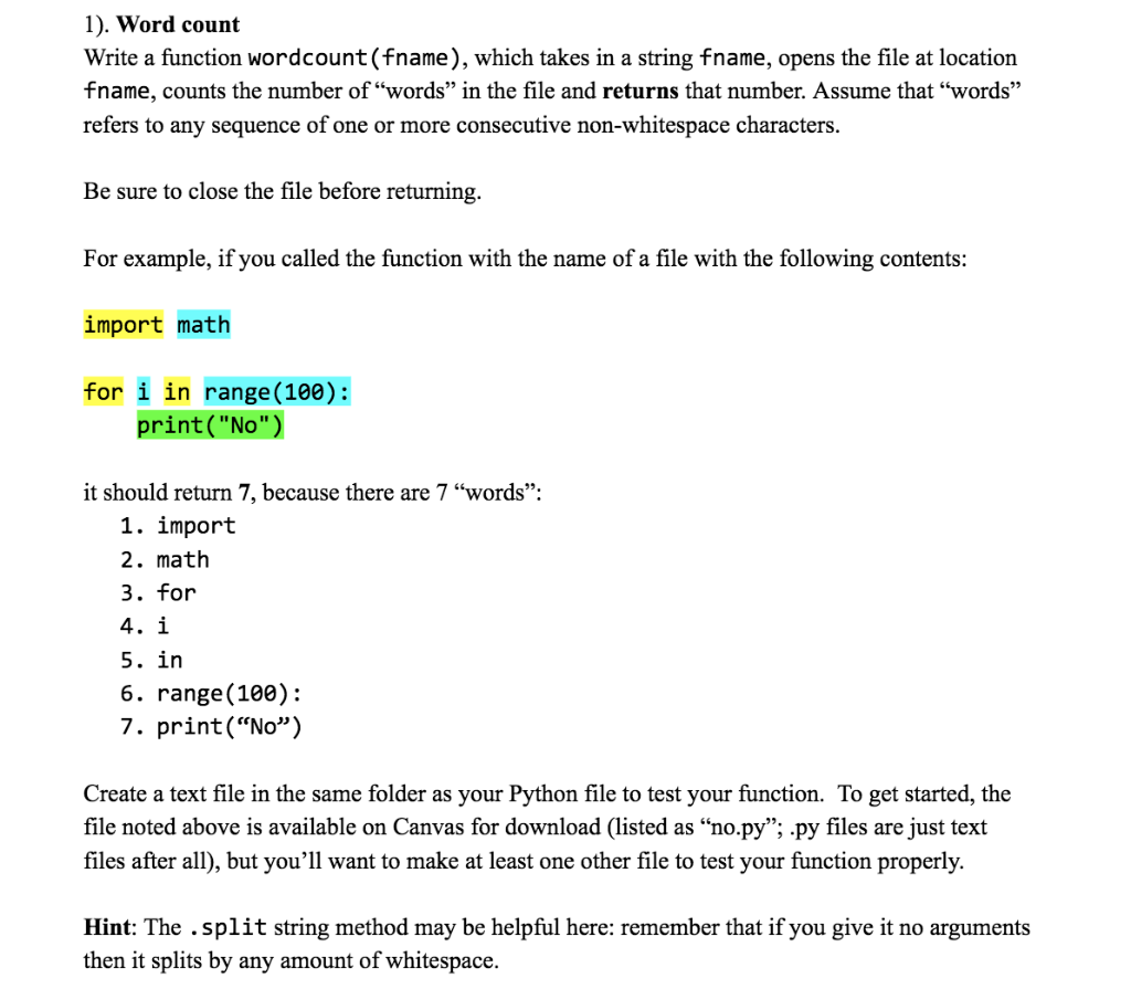 Solved 1 Word Count Write A Function Wordcount Fname