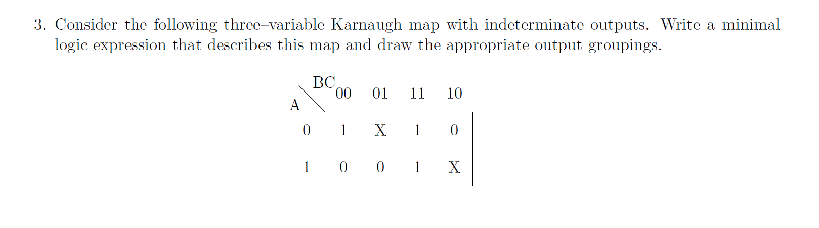 Solved 3. Consider the following three-variable Karnaugh map | Chegg.com