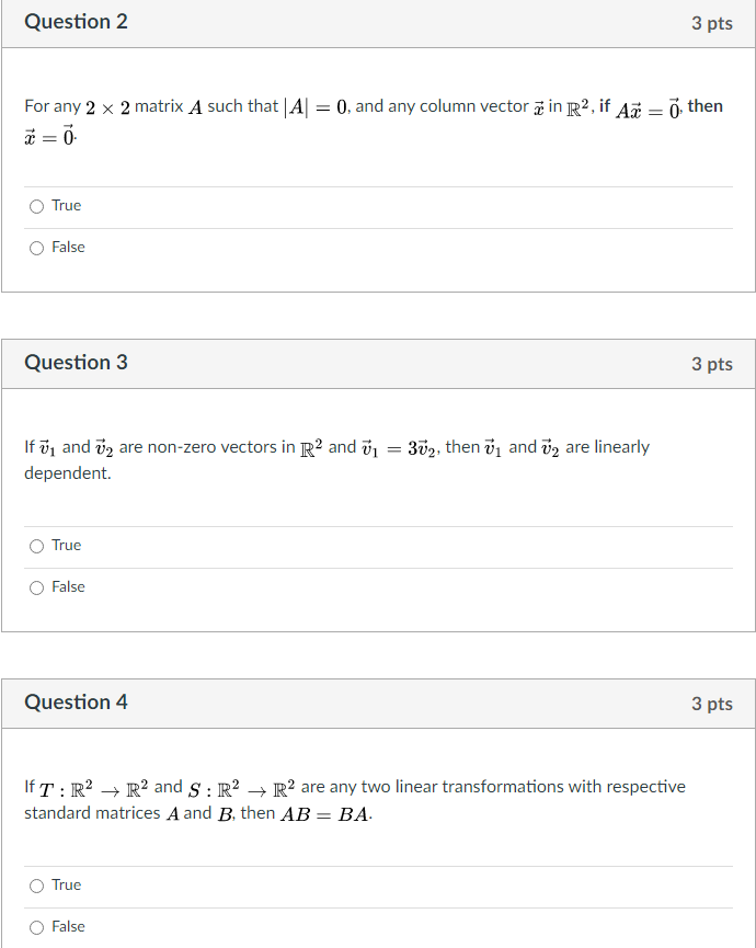 Solved Question 2 3 pts For any 2 x 2 matrix A such that|A| | Chegg.com