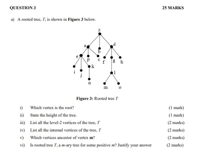Solved QUESTION 3 25 MARKS a) A rooted tree, T, is shown in | Chegg.com