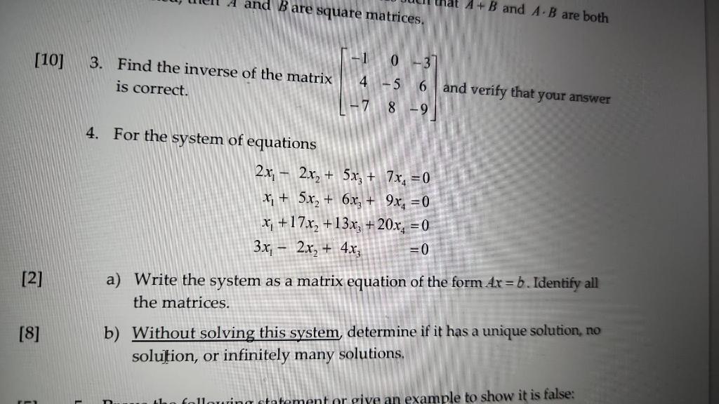 Solved 4. For the system of equations | Chegg.com