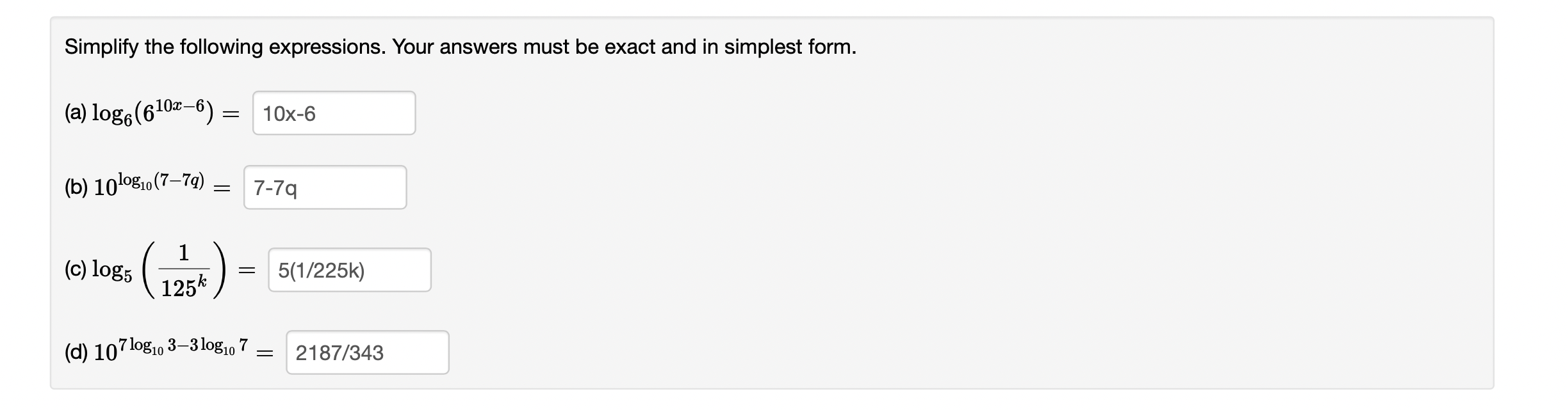 Solved Simplify the following expressions. Your answers must | Chegg.com