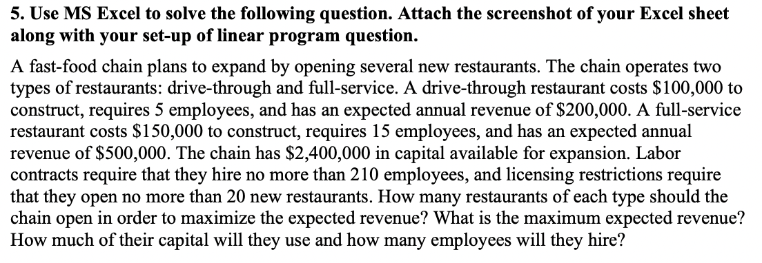 Use MS Excel to solve the following question. Attach | Chegg.com