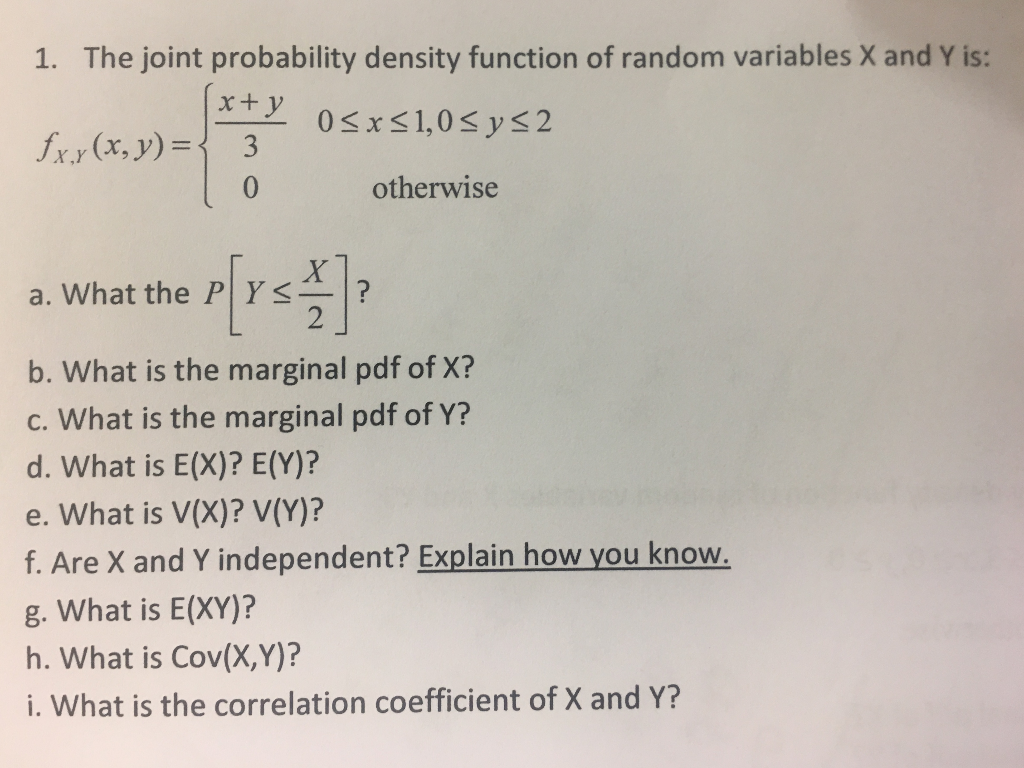 Solved 1. The joint probability density function of random | Chegg.com