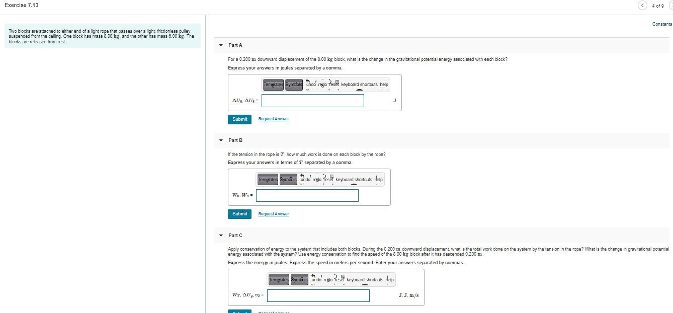 Solved Exercise 7.13 Constants Two blocks are attached to | Chegg.com