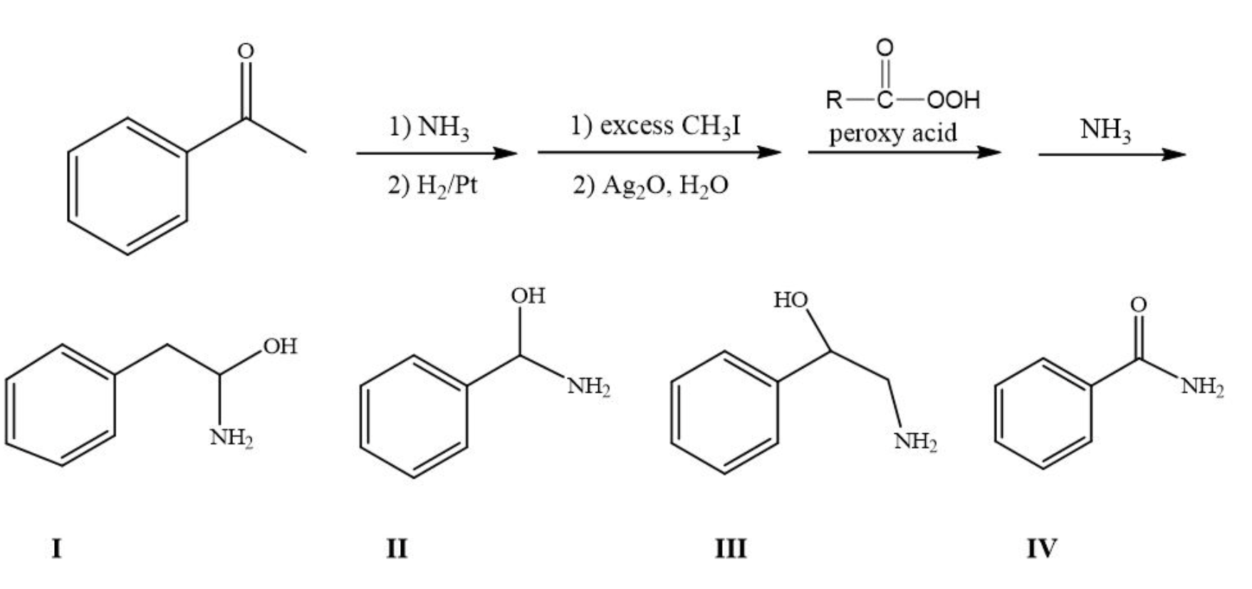 Solved o R-C-OOH 1) NH 1) excess CH3I peroxy acid NH 2) H/Pt | Chegg.com