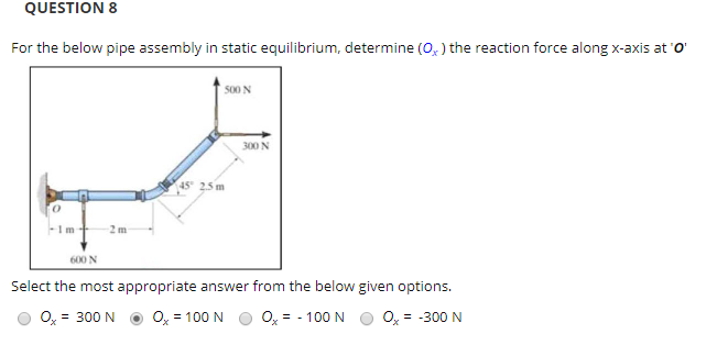 Solved QUESTION 8 For the below pipe assembly in static | Chegg.com