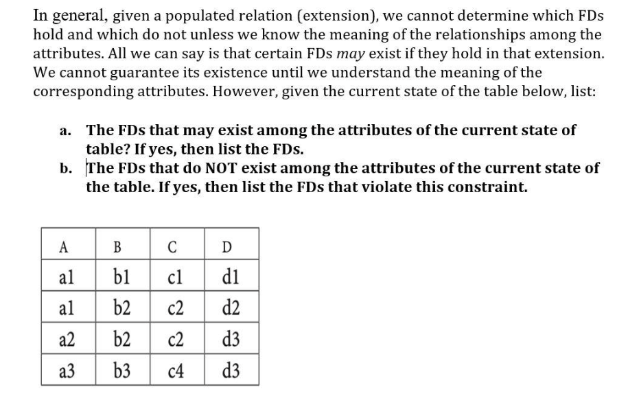 Solved In general, given a populated relation (extension), | Chegg.com