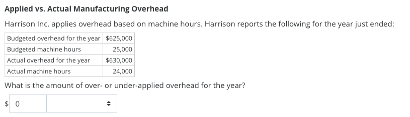 Solved Applied vs. Actual Manufacturing Overhead Harrison | Chegg.com