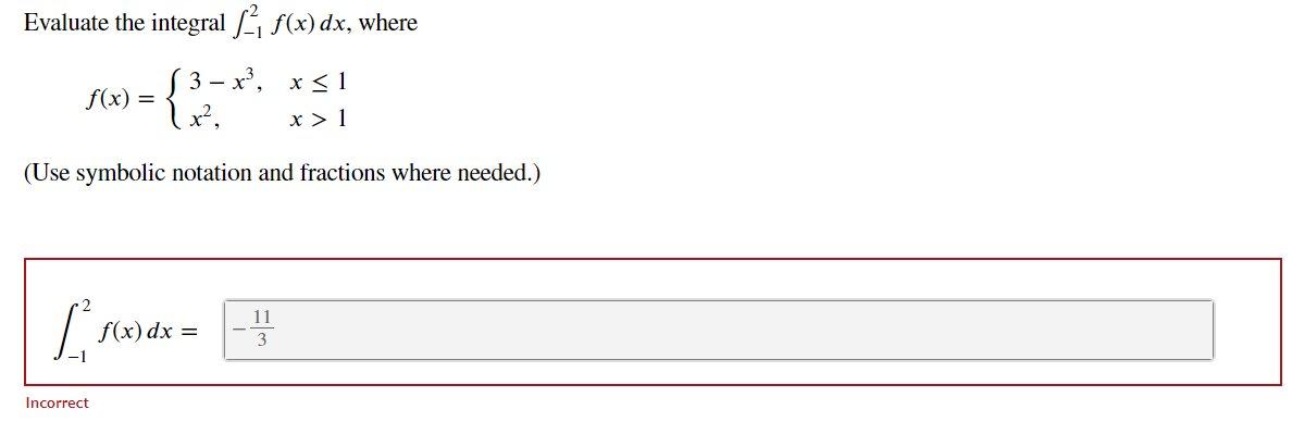 Solved Evaluate the integral ∫−12f(x)dx, where | Chegg.com