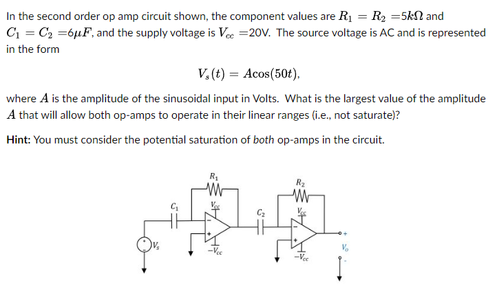 Solved In the second order op amp circuit shown, the | Chegg.com