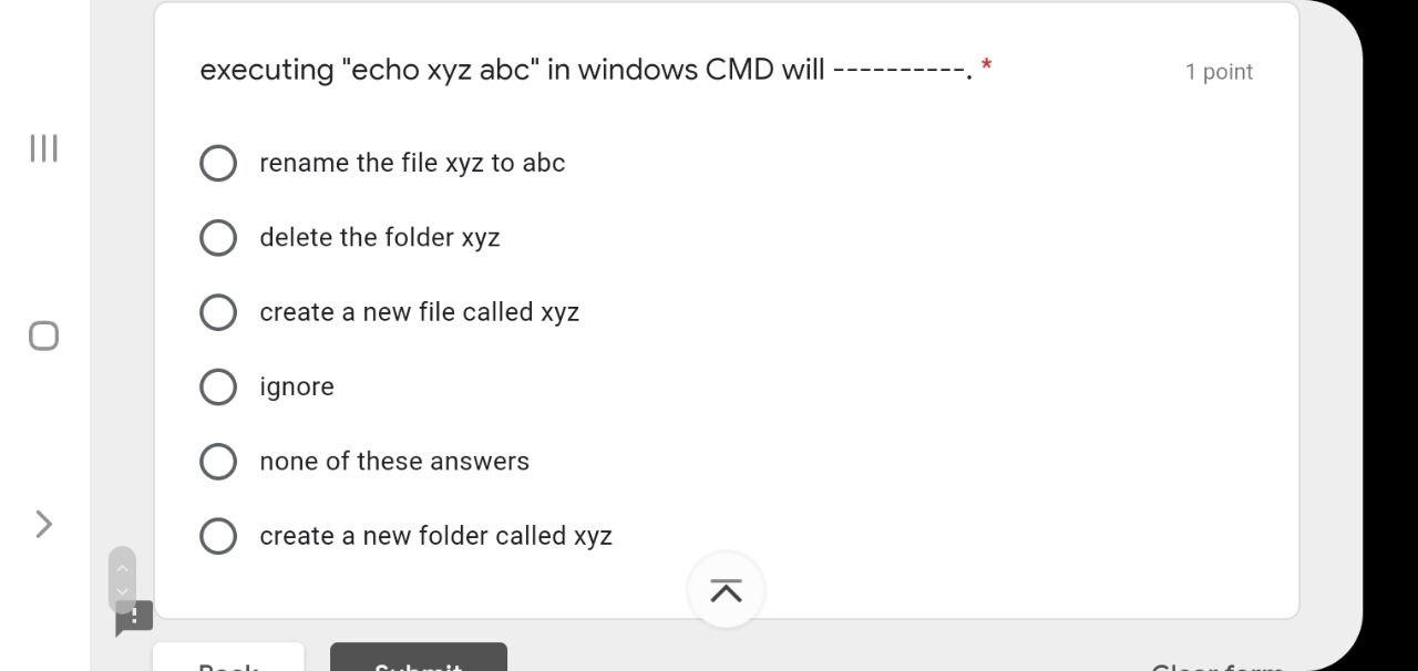 Solved executing "echo xyz abc" in windows CMD will 1 point | Chegg.com
