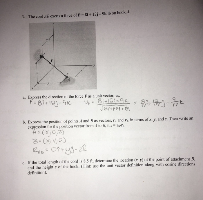 Solved The cord AB exerts a force of F 8i + 12j - 9k lb on | Chegg.com