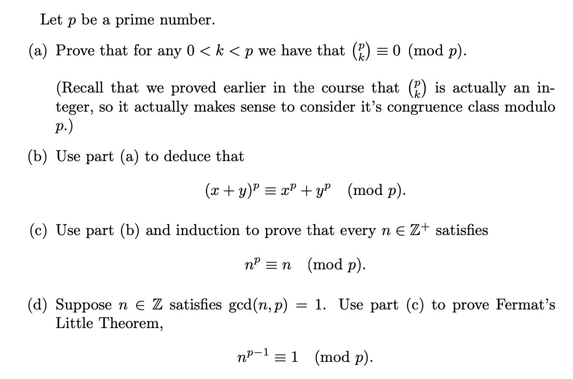 Solved Let p be a prime number. (a) Prove that for any 0 | Chegg.com