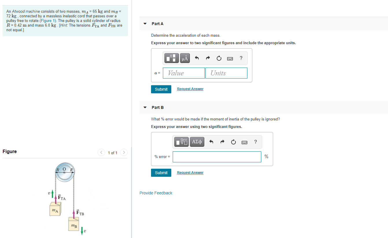 Solved An Atwood machine consists of two masses, ma = 65 kg | Chegg.com