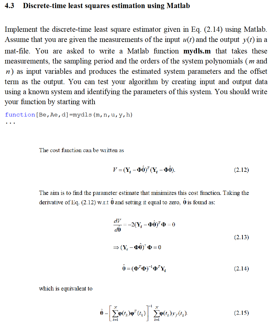 4.3 Discrete-time least squares estimation using | Chegg.com