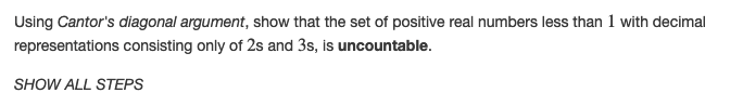 Solved Using Cantor's diagonal argument, show that the set | Chegg.com