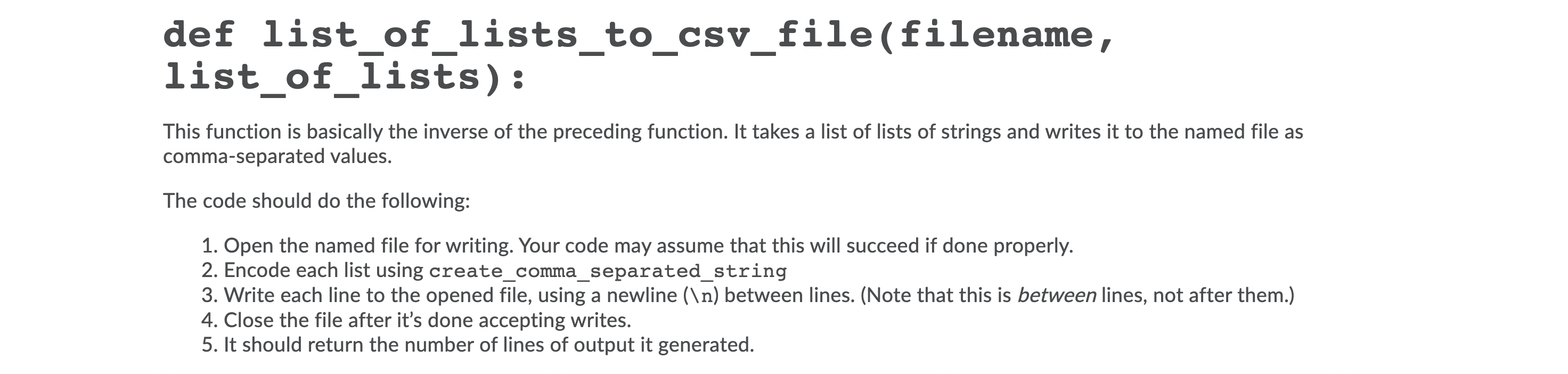 Solved Def List of lists to csv file filename Chegg