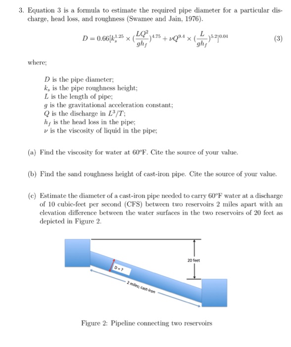 Solved Equation 3 is a formula to estimate the required pipe | Chegg.com