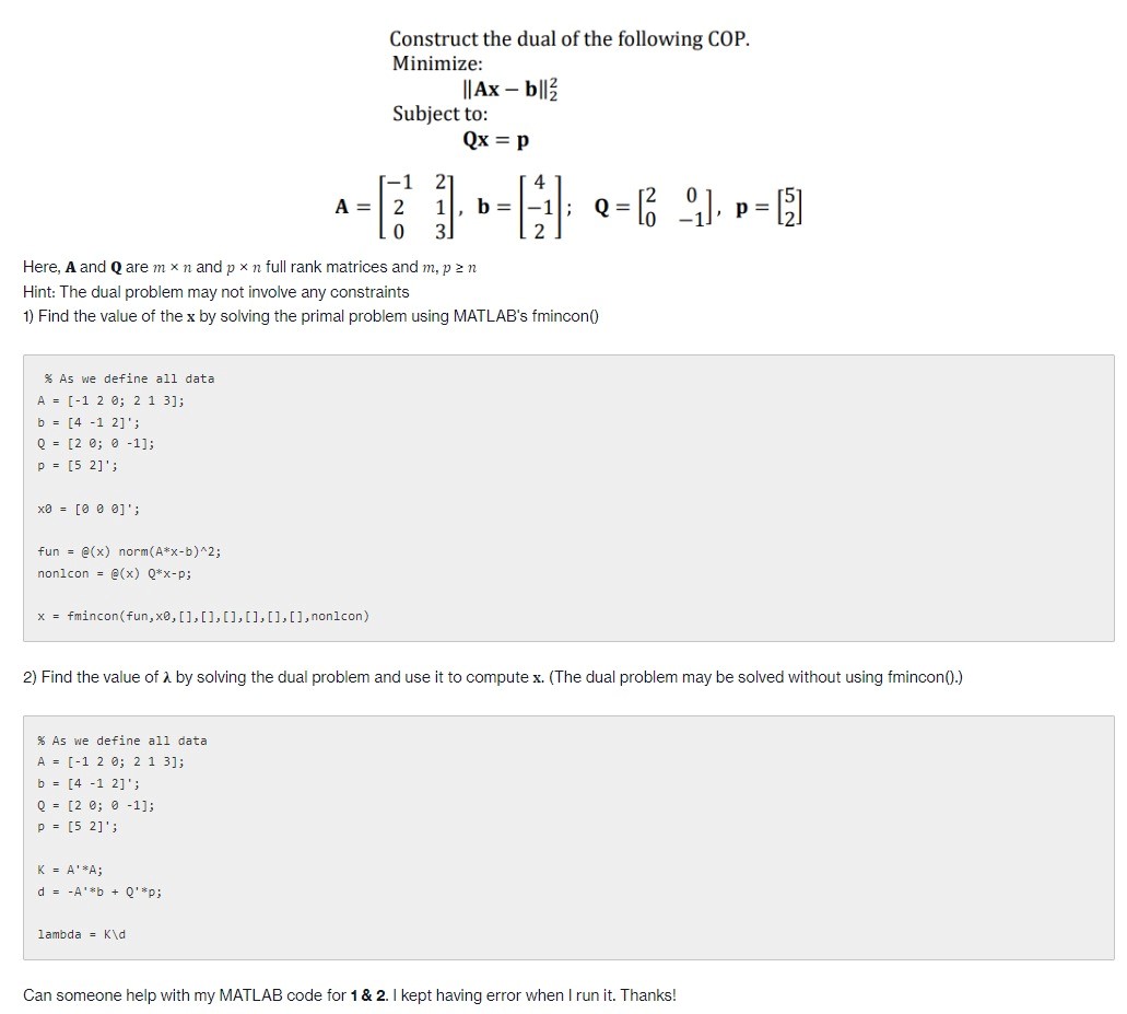 Solved Construct the dual of the following COP. Minimize: | Chegg.com