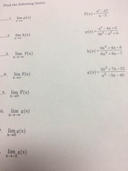 Solved Find the following limits: lim x rightarrow infinity | Chegg.com