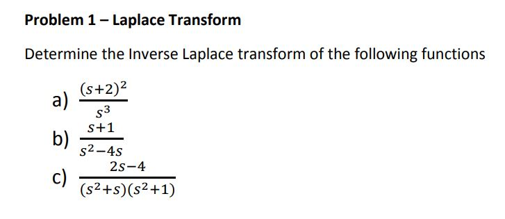 Solved Problem 1 - Laplace Transform Determine the Inverse | Chegg.com