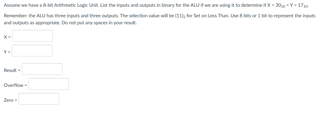 Solved Assume we have a 8-bit Arithmetic Logic Unit. List | Chegg.com