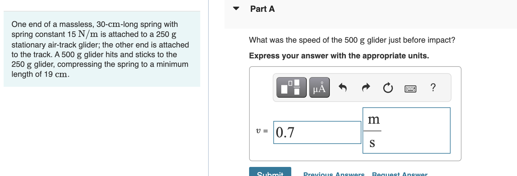 Solved One end of a massless, 30-cm-long spring with spring | Chegg.com