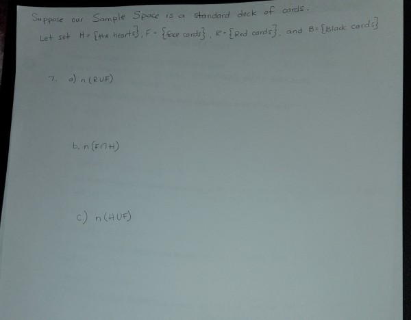 Solved Suppose our Sample Space is a standard deck of cards. | Chegg.com