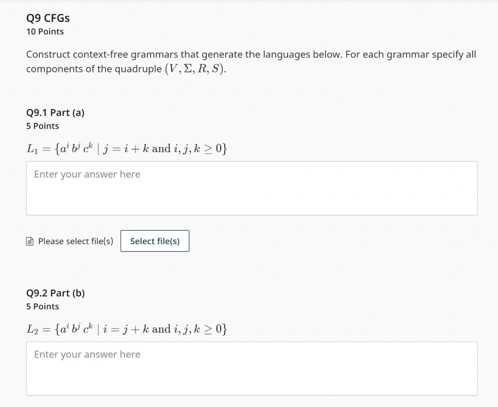 Solved Q9 CFGs 10 Points Construct context-free grammars | Chegg.com