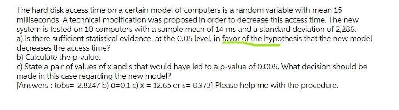 Solved The hard disk access time on a certain model of | Chegg.com