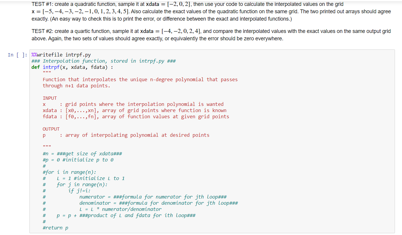 Interpolation Function We eventually want to write a | Chegg.com