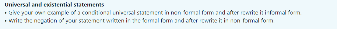 Solved Universal and existential statements . Give your own | Chegg.com