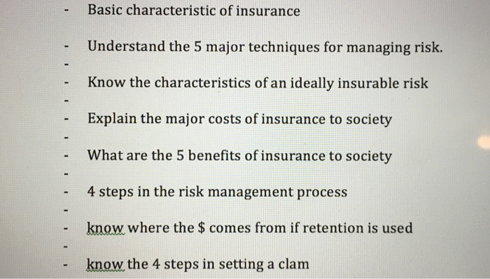 Solved - Basic characteristic of insurance Understand the 5 | Chegg.com