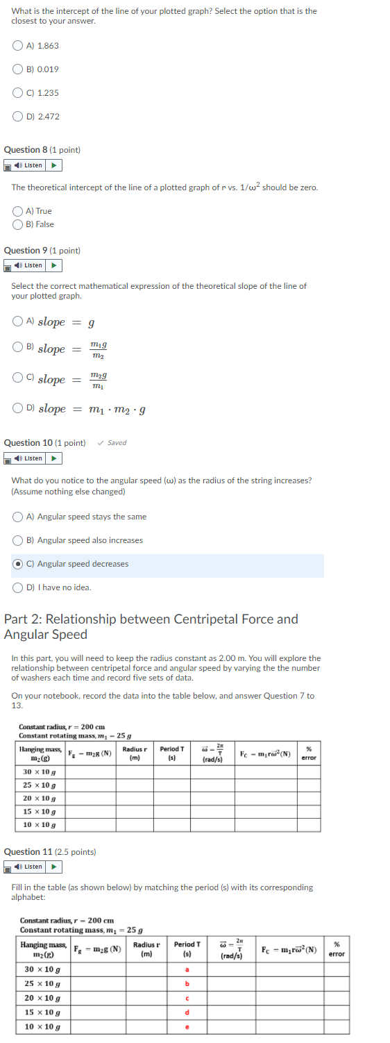Solved Part 1: Relationship Between Radius and Angular Speed | Chegg.com