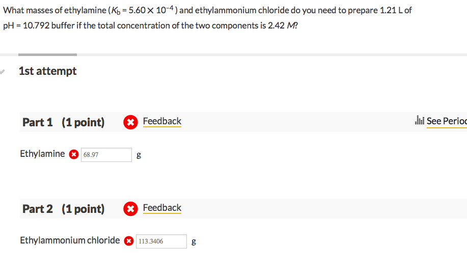 Solved What masses of ethylamine (Kb-5.60x 10-4 ) and | Chegg.com