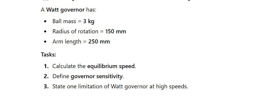 Solved A Watt governor has:- ﻿Ball mass | Chegg.com