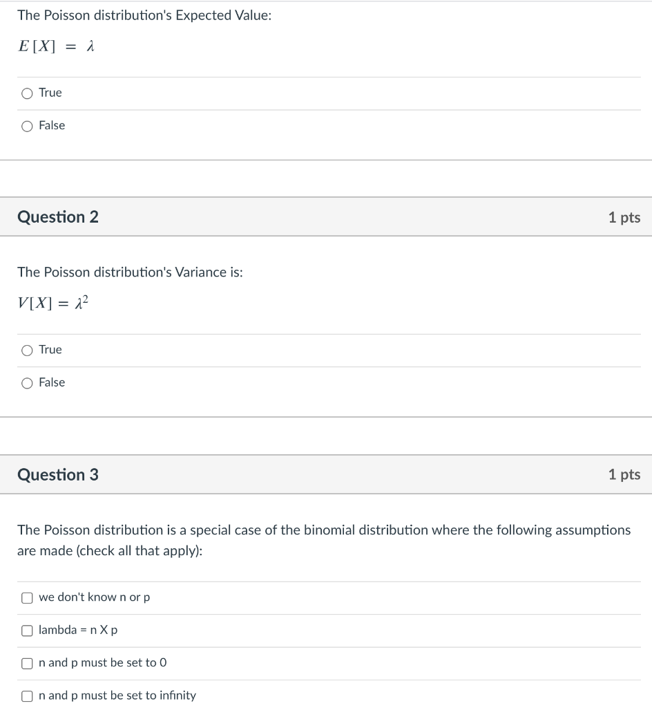 Solved The Poisson distribution's Expected Value: E[X] =λ O | Chegg.com