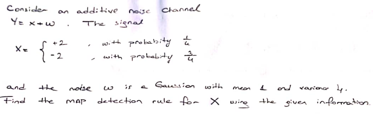 Solved Channel Consider Y= x+W an additive noise The signal | Chegg.com