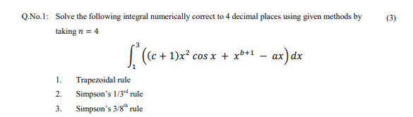 Solved Q.No.1: Solve the following integral numerically | Chegg.com