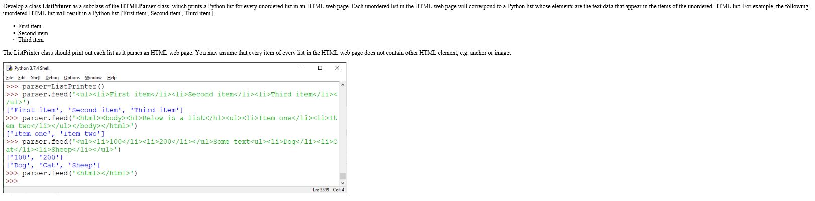 Develop a class ListPrinter as a subclass of the HTML | Chegg.com