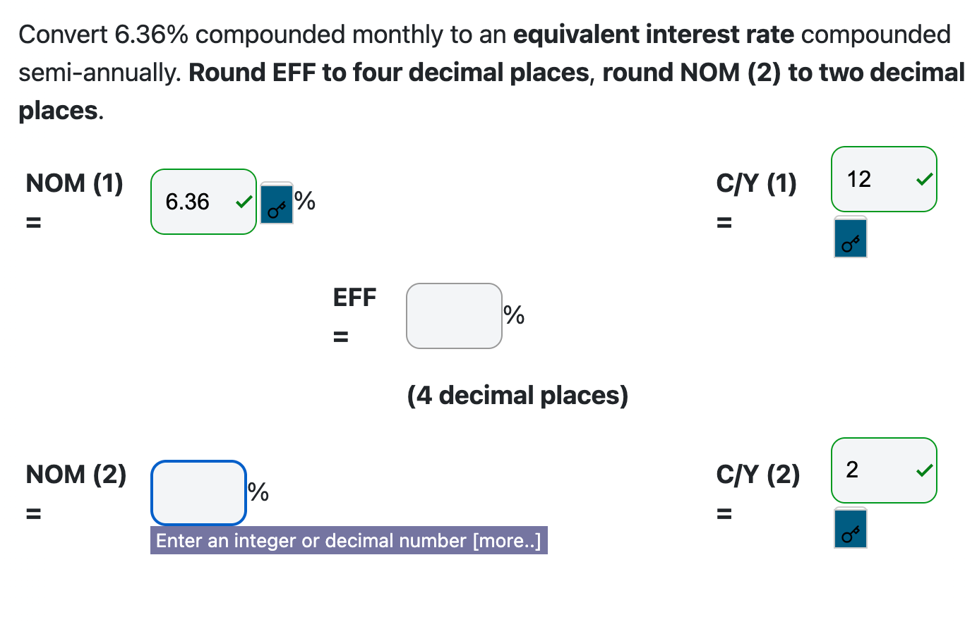 Solved Convert 6.36% compounded monthly to an equivalent | Chegg.com