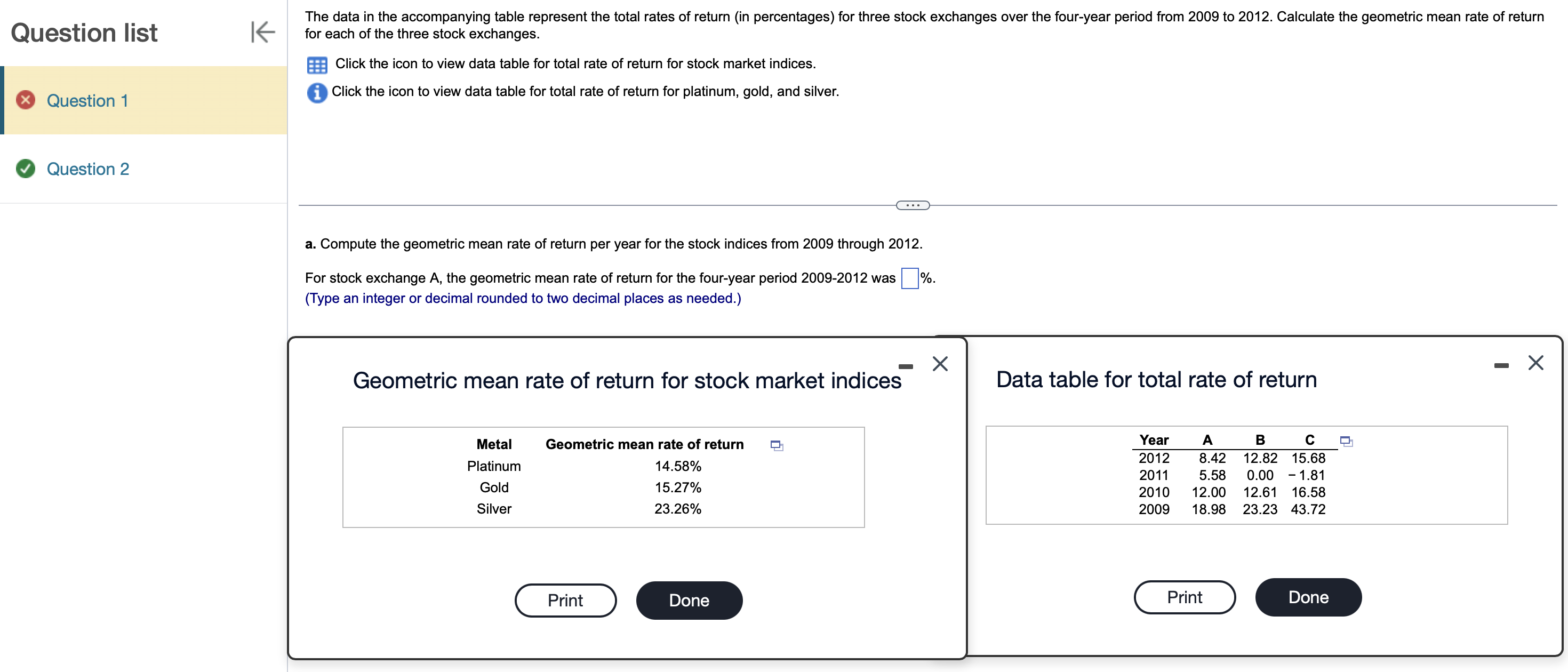 Solved a. ﻿Compute the geometric mean rate of return per | Chegg.com