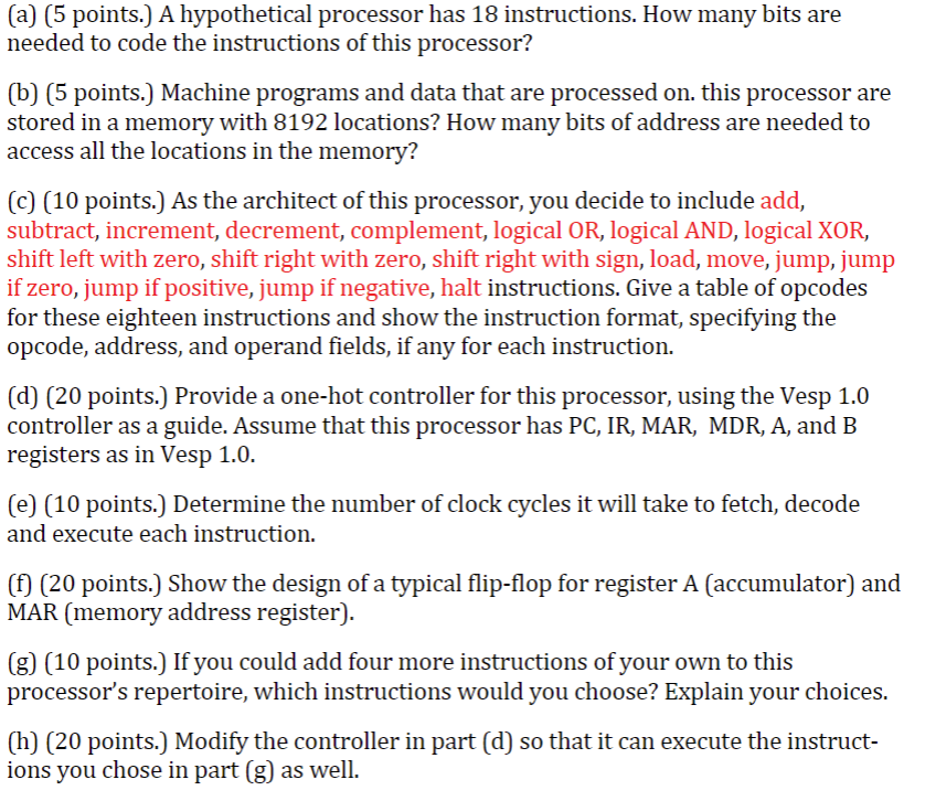 Solved (a) (5 points.) A hypothetical processor has 18 | Chegg.com