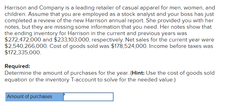 Solved Harrison and Company is a leading retailer of casual | Chegg.com