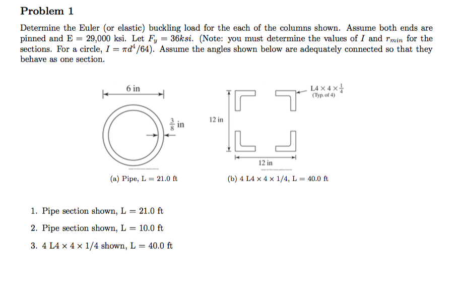 Solved Problem 1 Determine the Euler (or elastic) buckling | Chegg.com
