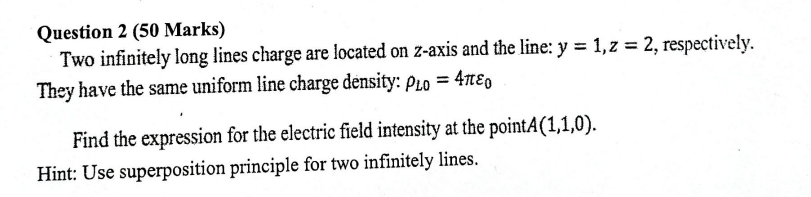 Solved Question 2 (50 Marks) Two infinitely long lines | Chegg.com