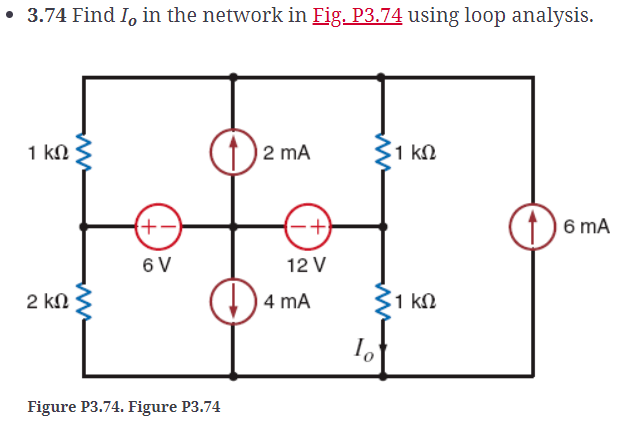 Solved 3.74 Find Io in the network in Fig. P3.74 using loop | Chegg.com