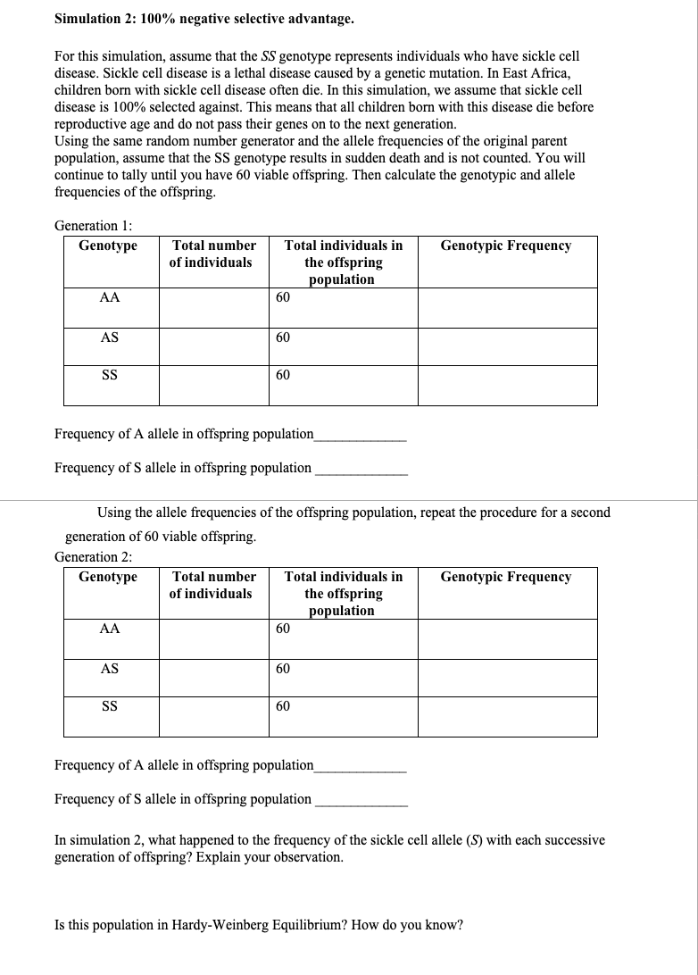 Solved Simulation 2: 100% negative selective advantage. For | Chegg.com